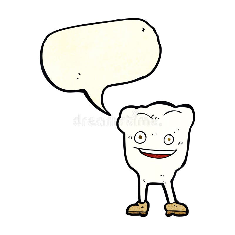 Cartoon Happy Tooth Character with Speech Bubble Stock Illustration ...