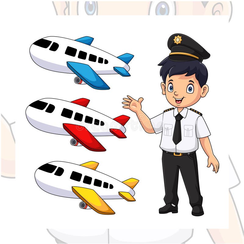 Cartoon Happy Young Pilot Standing Stock Illustration - Illustration of ...