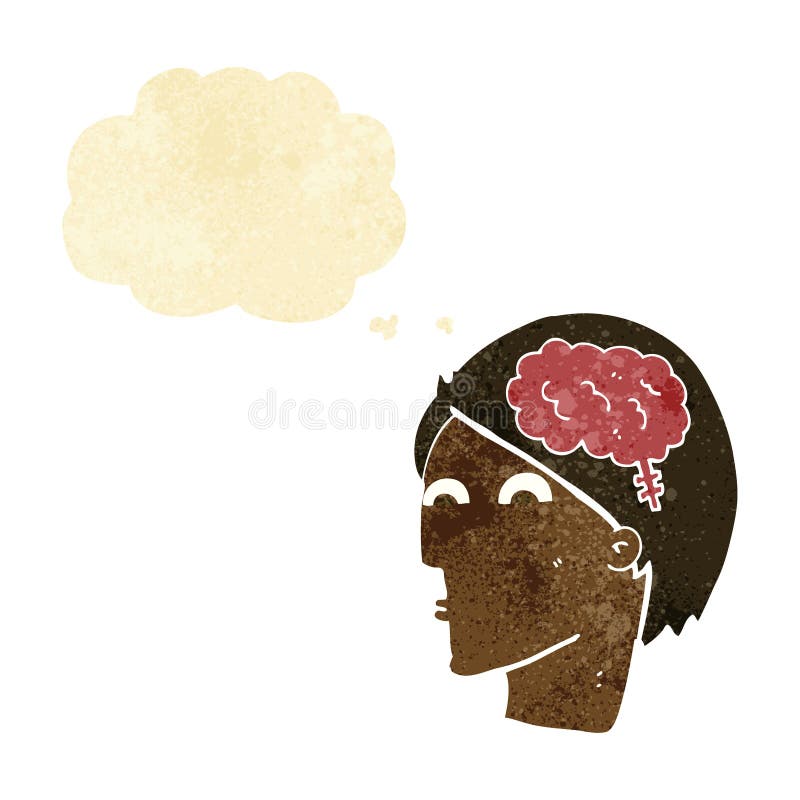 Cartoon Head with Brain Symbol with Thought Bubble Stock Illustration ...