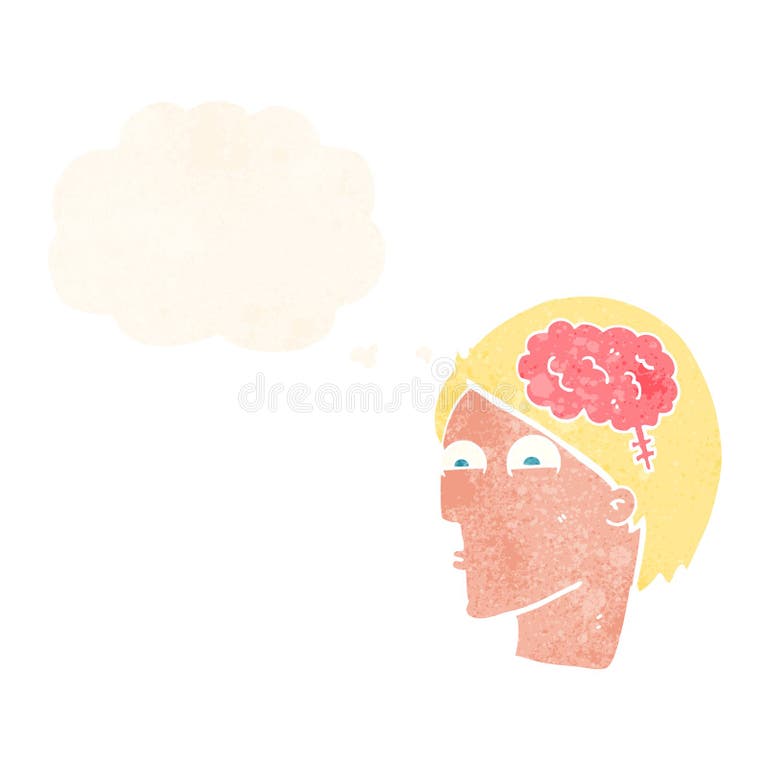 Cartoon Head with Brain Symbol with Thought Bubble Stock Illustration ...