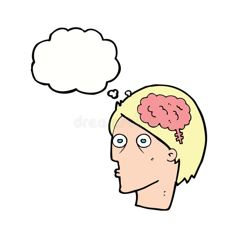 Cartoon Head with Brain Symbol with Thought Bubble Stock Illustration ...