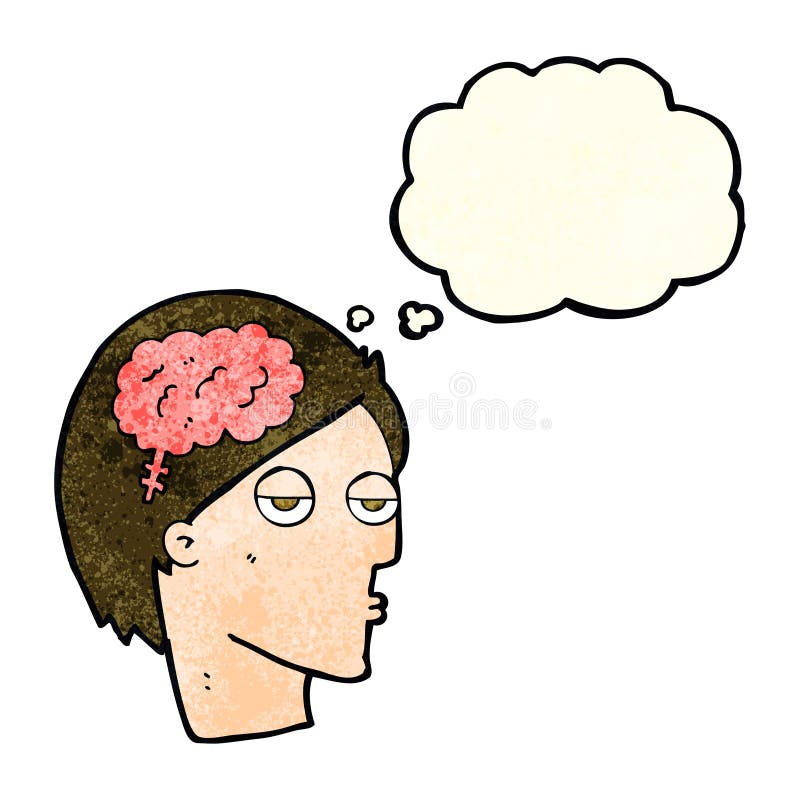 Cartoon Head with Brain Symbol with Thought Bubble Stock Illustration ...