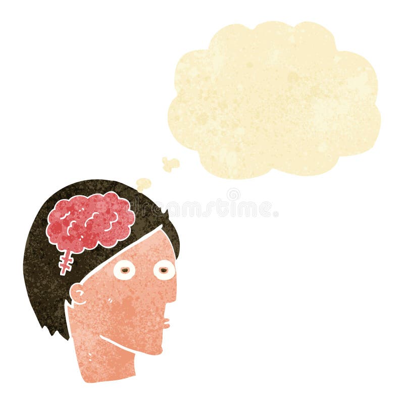 Cartoon Head with Brain Symbol with Thought Bubble Stock Illustration ...