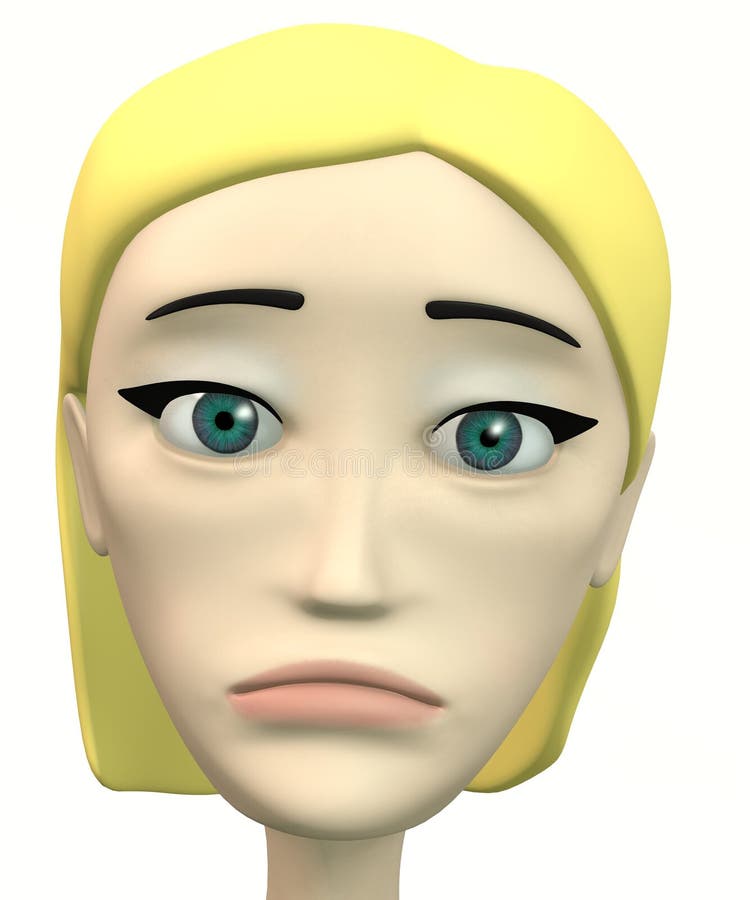 Cartoon head girl - sad stock illustration. Illustration of artificial ...