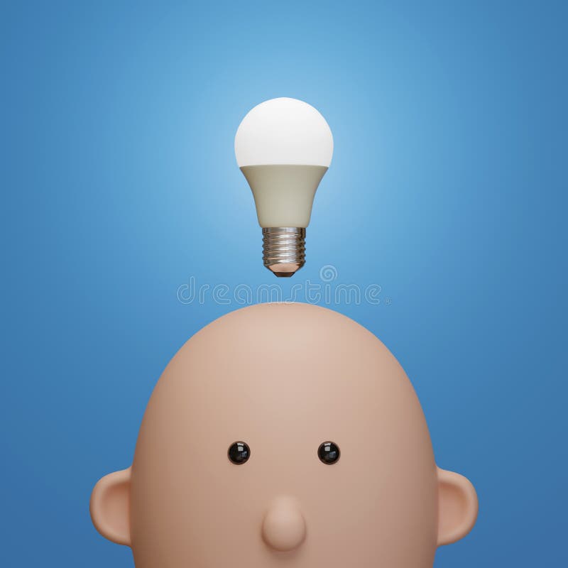 Cartoon Head with a Light Bulb on Top. Idea Concept Stock Illustration ...