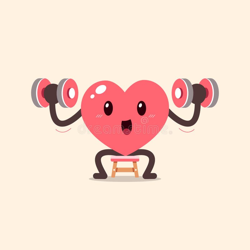 Cartoon Heart Character Doing Dumbbells Weight Training Stock ...
