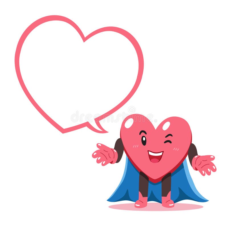 Cartoon Heart Character with Superhero Cape and Speech Bubble Stock ...