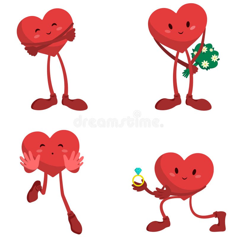Cartoon Heart in Different Poses. Stock Vector - Illustration of ...