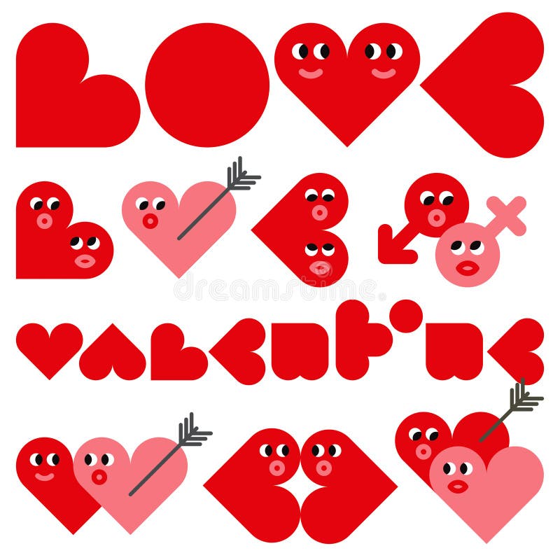 Cartoon Hearts, Love Typography. Stock Vector - Illustration of ...