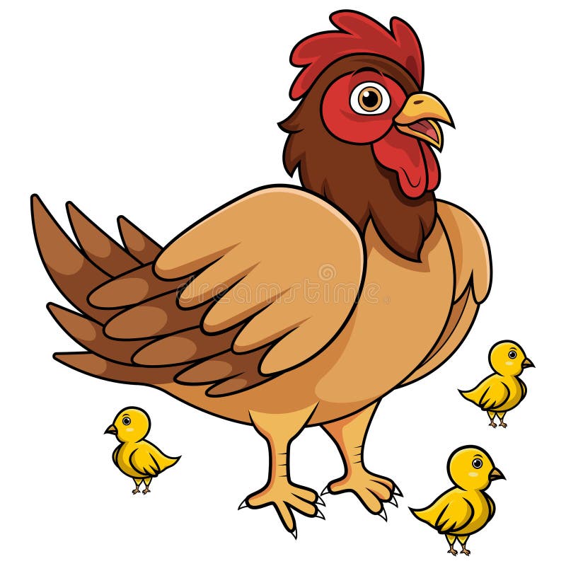 Cartoon Hen with Her Baby Chicks Stock Vector - Illustration of design ...