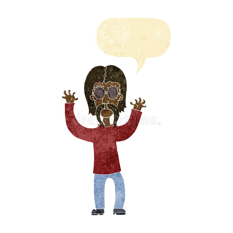 Cartoon Hippie Man Waving Arms with Speech Bubble Stock Illustration ...