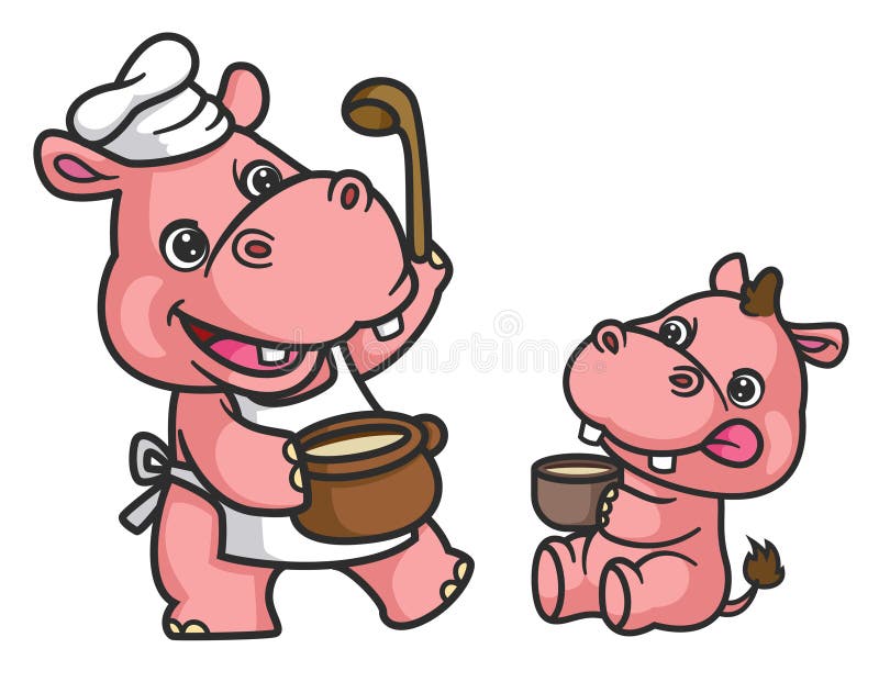 Cartoon Hippo and Baby Hippo Cooking Stock Vector - Illustration of ...