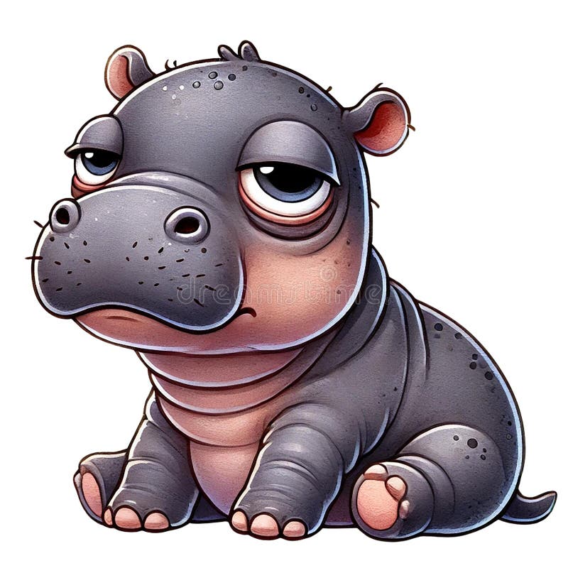 Cartoon Hippo Sitting with a Bored Expression Stock Photo ...