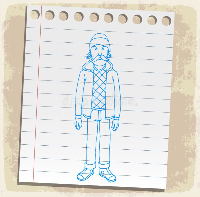 Cartoon Hipster on Paper Note, Vector Illustration Stock Vector ...