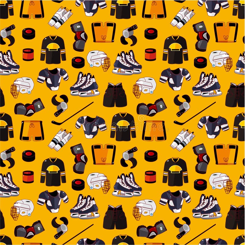 Cartoon Hockey Sport Seamless Pattern Stock Vector - Illustration of ...