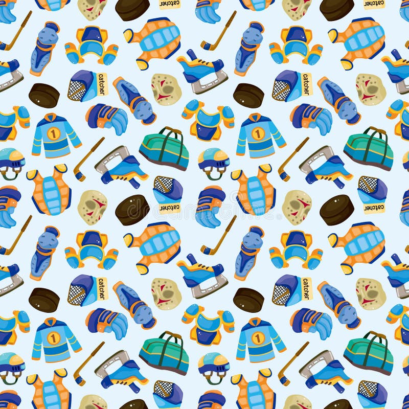 Cartoon Hockey Sport Seamless Pattern Stock Vector - Illustration of ...