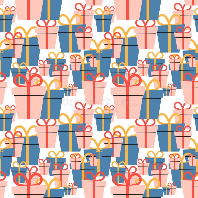Cartoon Holiday Boxes with Bows. Seamless Pattern. Vector Illustration ...