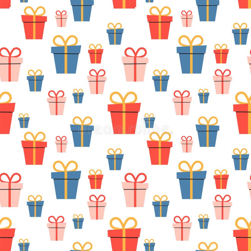 Cartoon Holiday Boxes with Bows. Seamless Pattern. Vector Illustration ...
