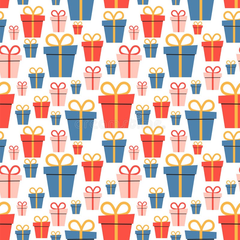 Cartoon Holiday Boxes with Bows. Seamless Pattern. Vector Illustration ...