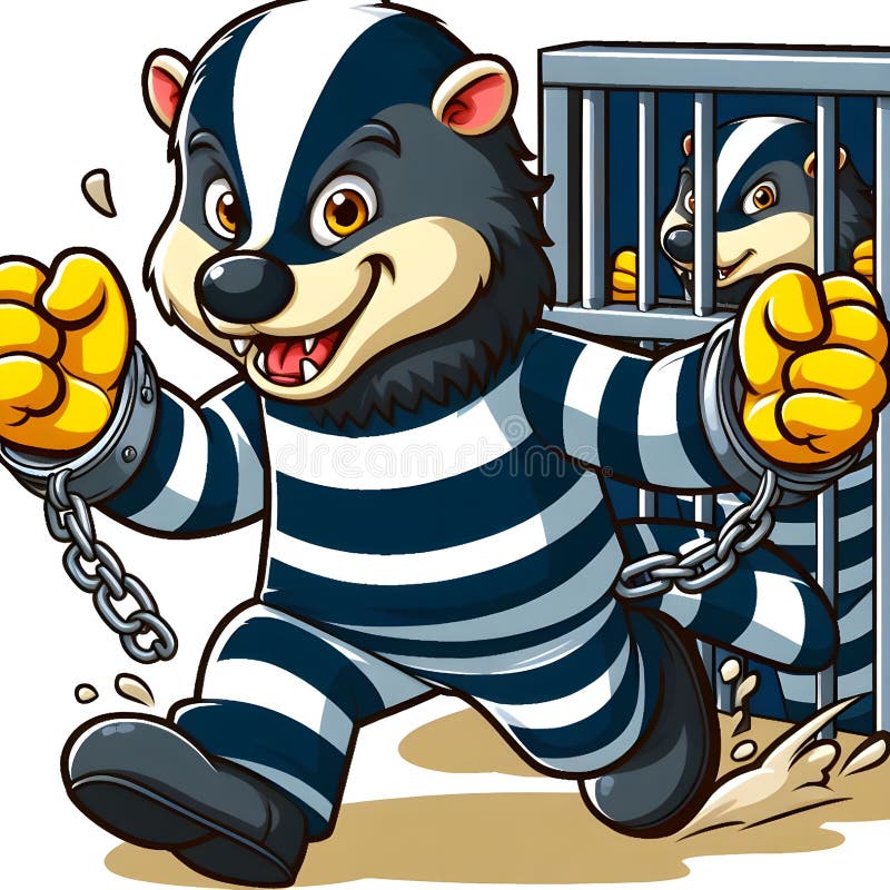 Cartoon Honey Badger in Prison Clothes Escaping Stock Illustration ...