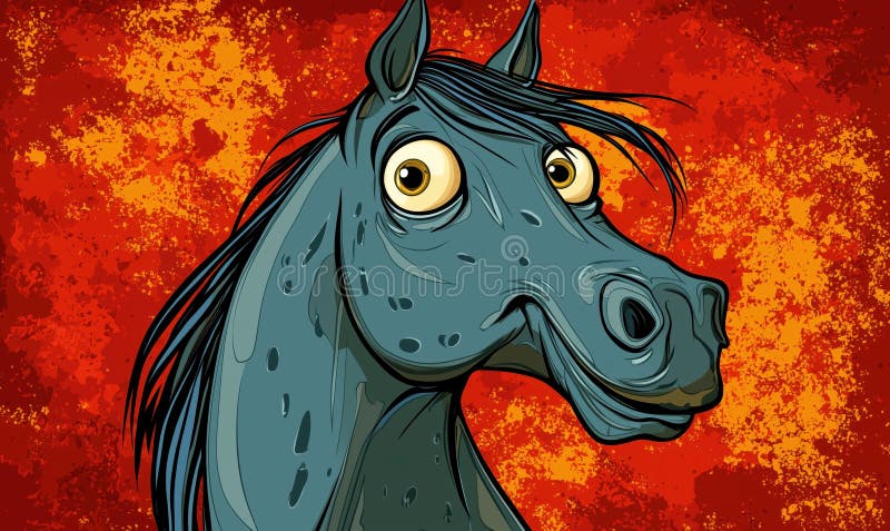 Cartoon Horse with Exaggerated Features and Vibrant Background Stock ...