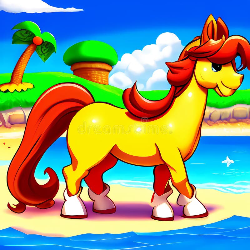 Cartoon Horse Ocean Beach Art Stock Illustration - Illustration of ...