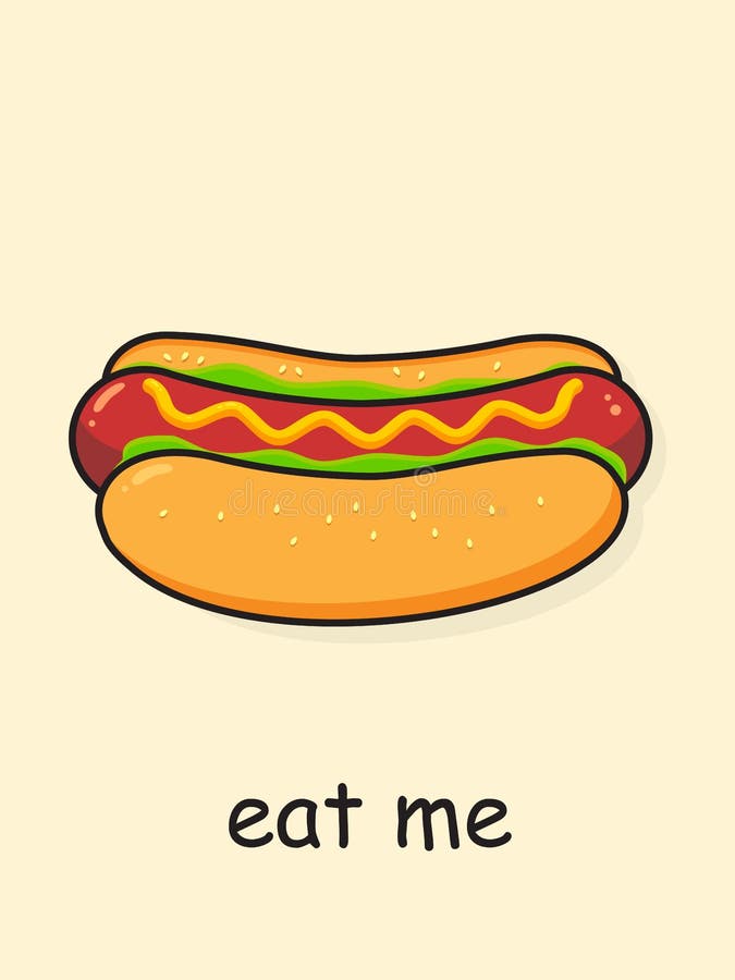 Cartoon Hotdog. Postcard Eat Me. Vector Illustration. Stock Vector ...