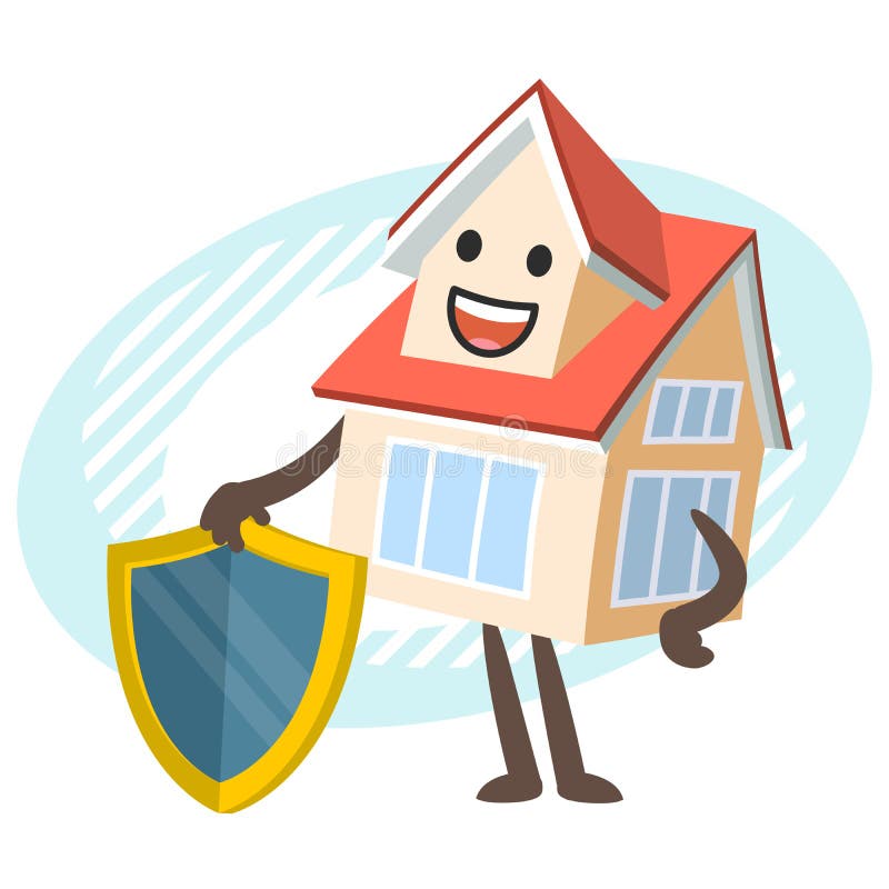 Cartoon House Card Character with a Shield Stock Vector - Illustration ...