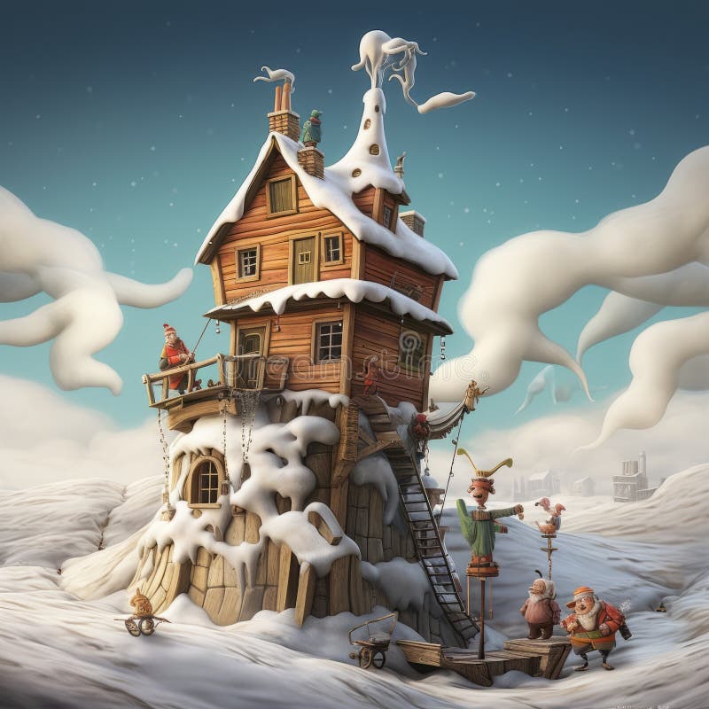 A Cartoon of a House Covered in Snow Stock Photo - Image of night, blue ...