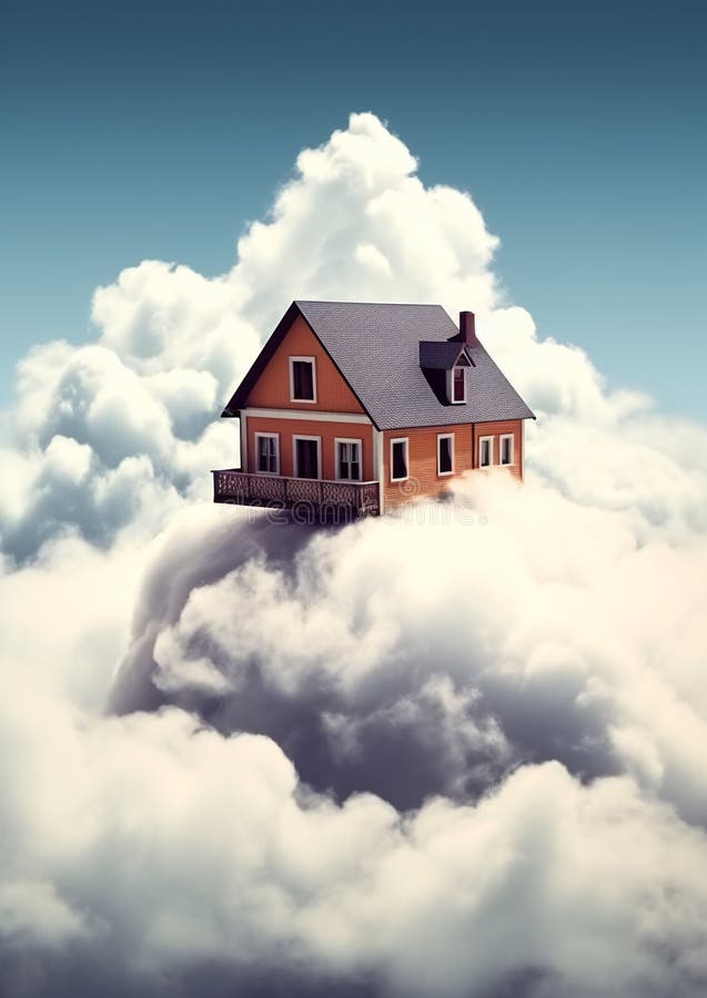 Cartoon House on the Cloud stock illustration. Illustration of ...