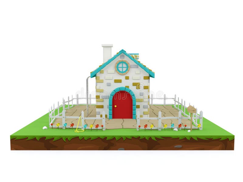 Cartoon House in Isometric Landscape Stock Illustration - Illustration ...