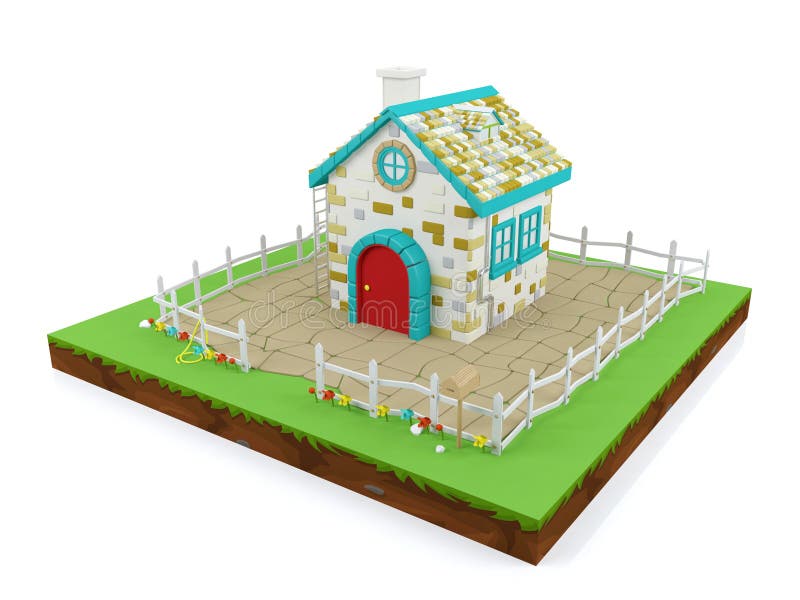 Cartoon House in Isometric Landscape Stock Illustration - Illustration ...