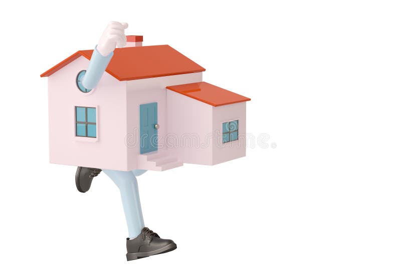 A Cartoon House in the Running.3D Illustration. Stock Illustration ...