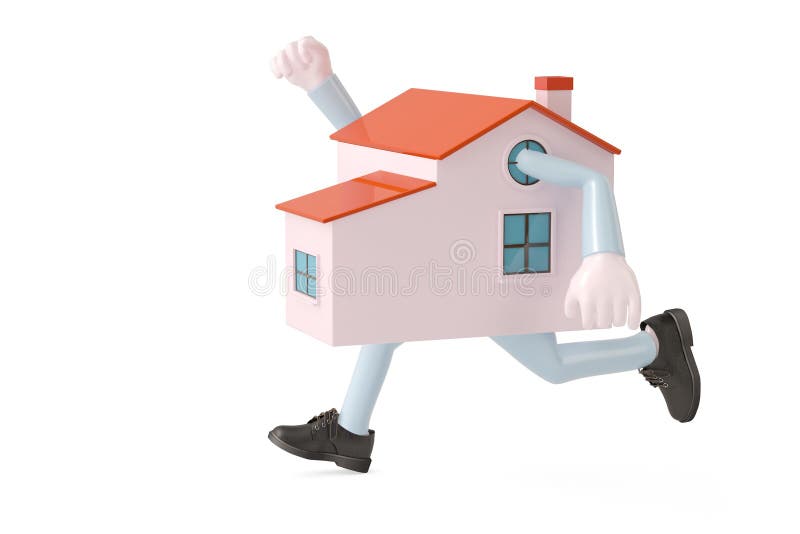 A Cartoon House in the Running.3D Illustration. Stock Illustration ...