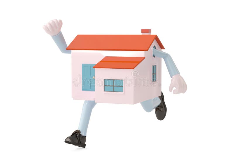 A Cartoon House in the Running.3D Illustration. Stock Illustration ...