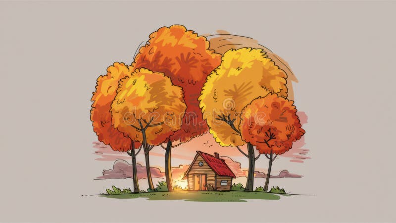 A Cartoon House with Trees in the Background and a Sun, AI Stock Image ...