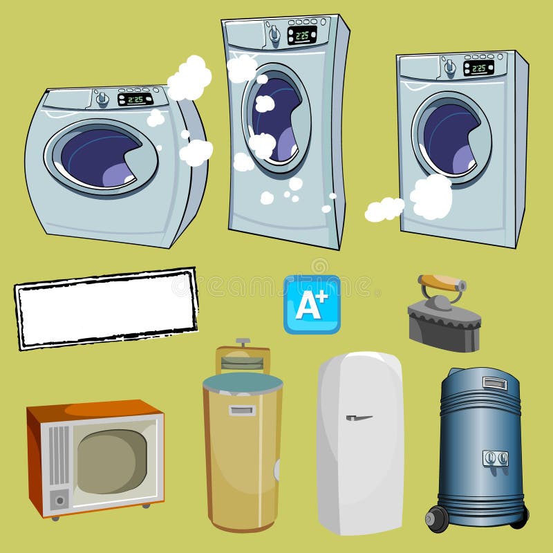 Cartoon Household Items Different Washing Machine Stock Vector ...