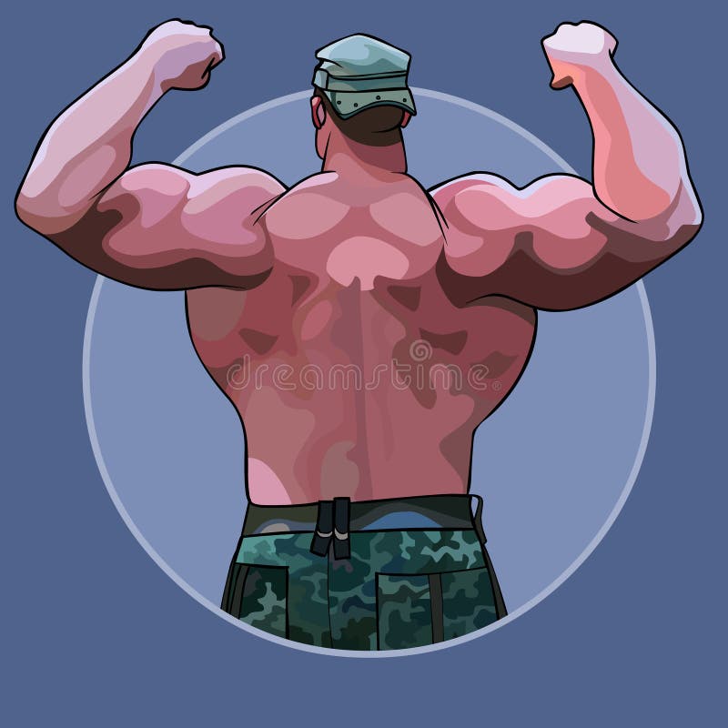 Cartoon Huge Man Standing from the Back in a Bodybuilder Posture Stock ...