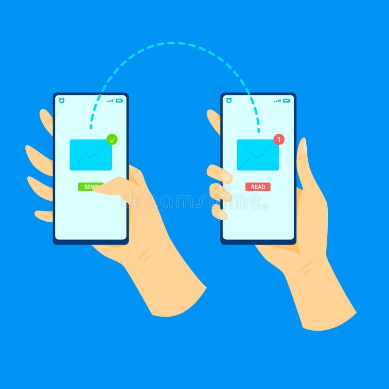 Cartoon Human Hand Using Mobile Phone Sending Love Message Concept ...