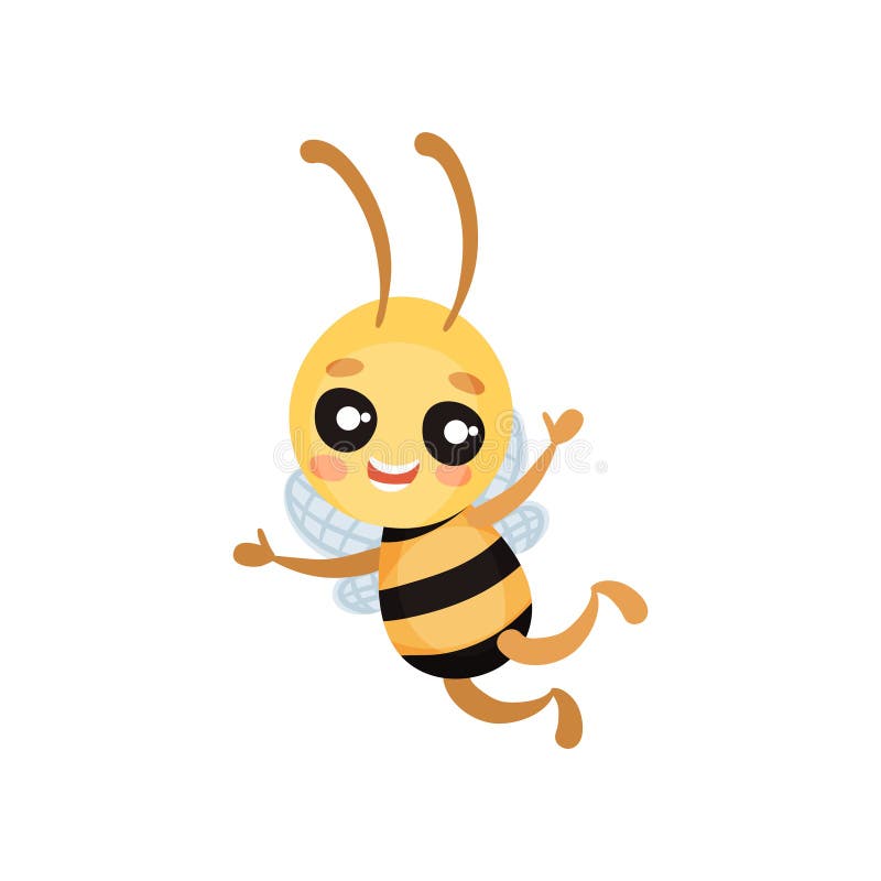 Cartoon Humanized Bee Flies. Vector Illustration on White Background ...