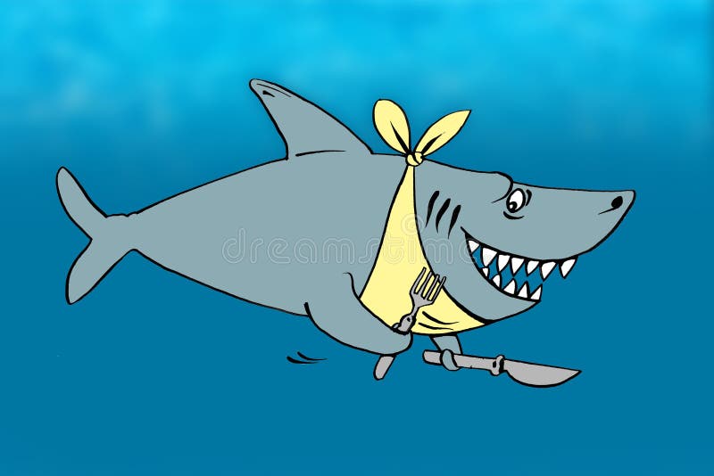 Cartoon of a hungry shark stock illustration. Illustration of mammal ...