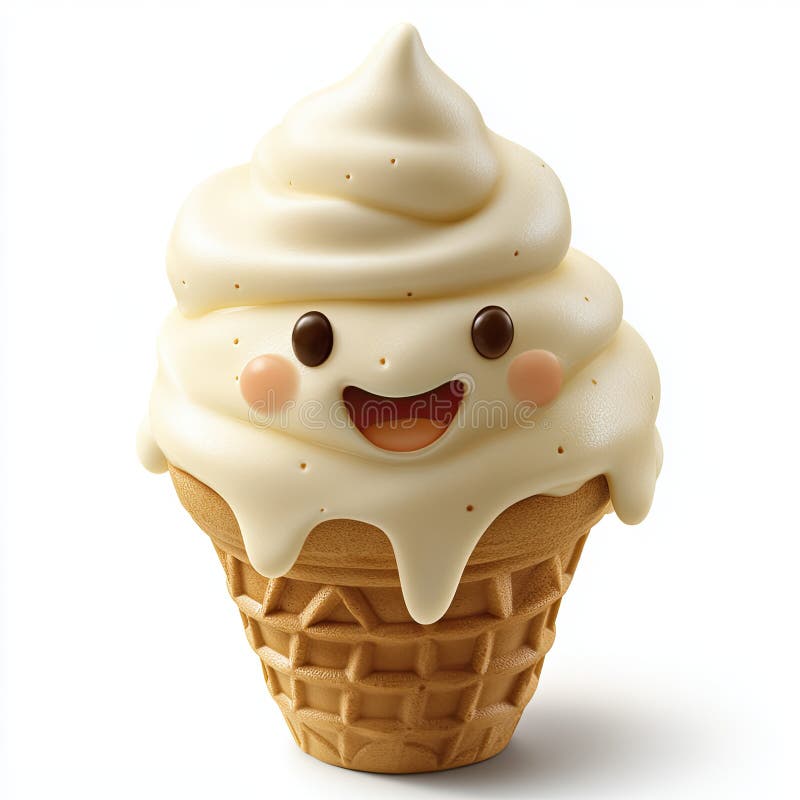 Cartoon Ice Cream Cone with Happy Expression and Creamy Texture Stock ...