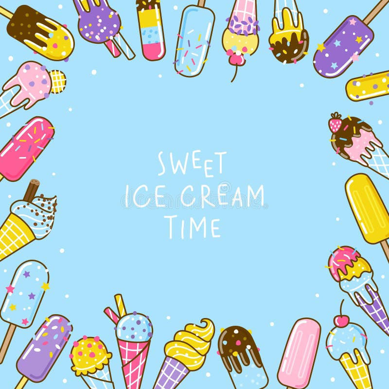 Cartoon Ice Cream Frame on Blue Background for Your Sweet Design Stock ...