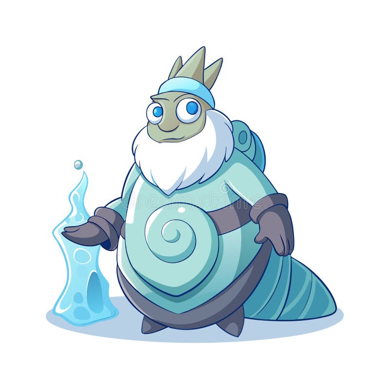 Cartoon Ice Guardian Character with Beard, Crown, and Magic Water Stock ...