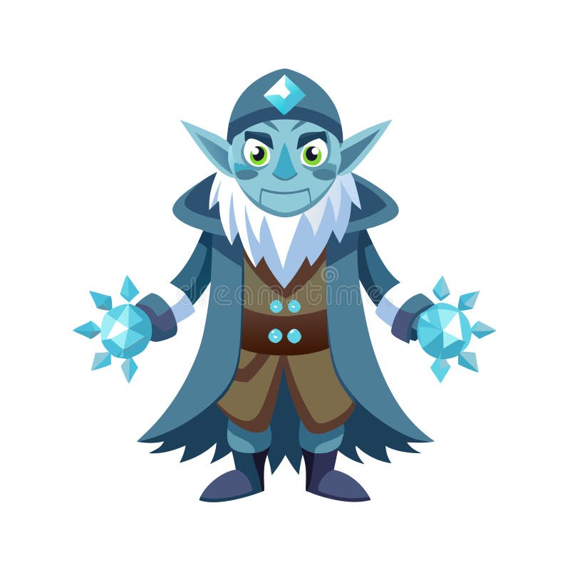 Cartoon Ice Wizard Character with Ice Orbs on White Background Stock ...