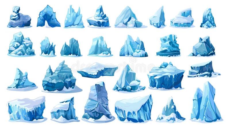 Cartoon Icebergs. Set of Simple Vector Icons in Cartoon Style on White ...