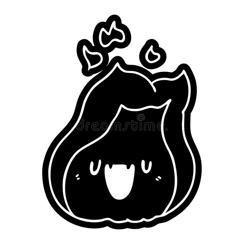 Cartoon Icon Kawaii Cute Fire Flame Stock Vector - Illustration of ...