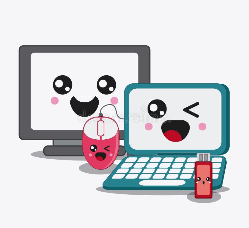 Cartoon Icon Set. Kawaii and Technology. Vector Graphic Stock ...