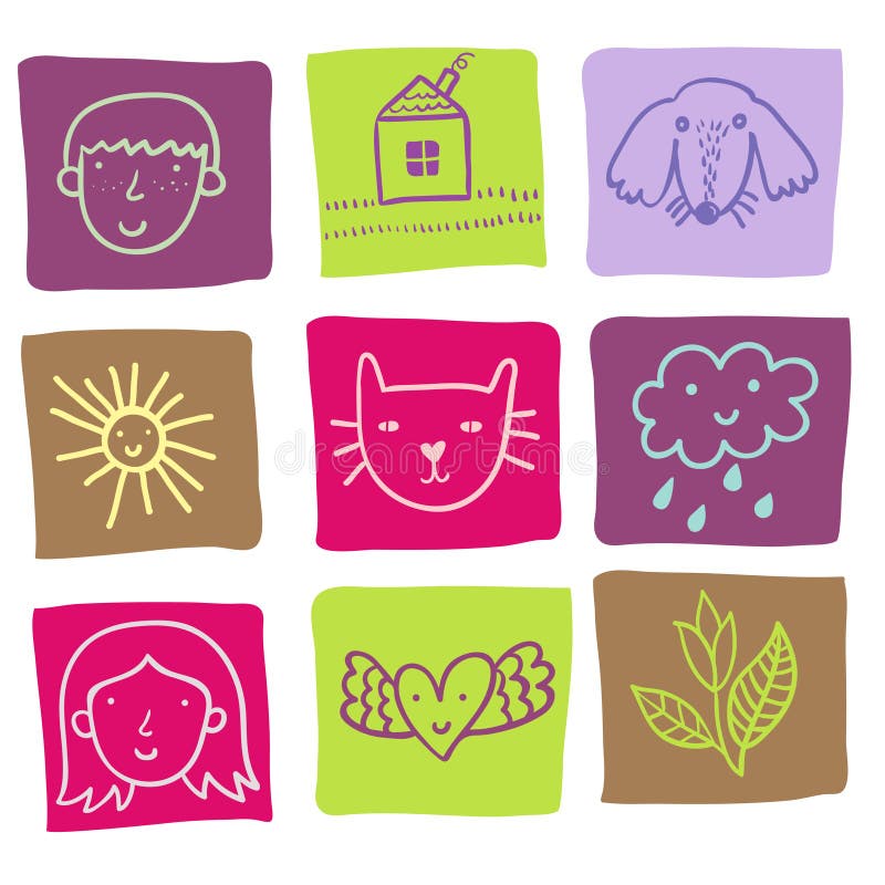 Cartoon icons - cute set stock illustration. Illustration of computer ...