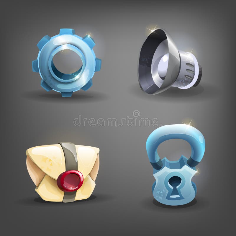 Cartoon Icons for Game User Interface. Stock Vector - Illustration of ...